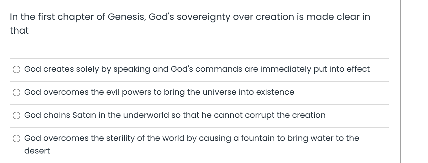 Solved In the first chapter of Genesis, God's sovereignty | Chegg.com