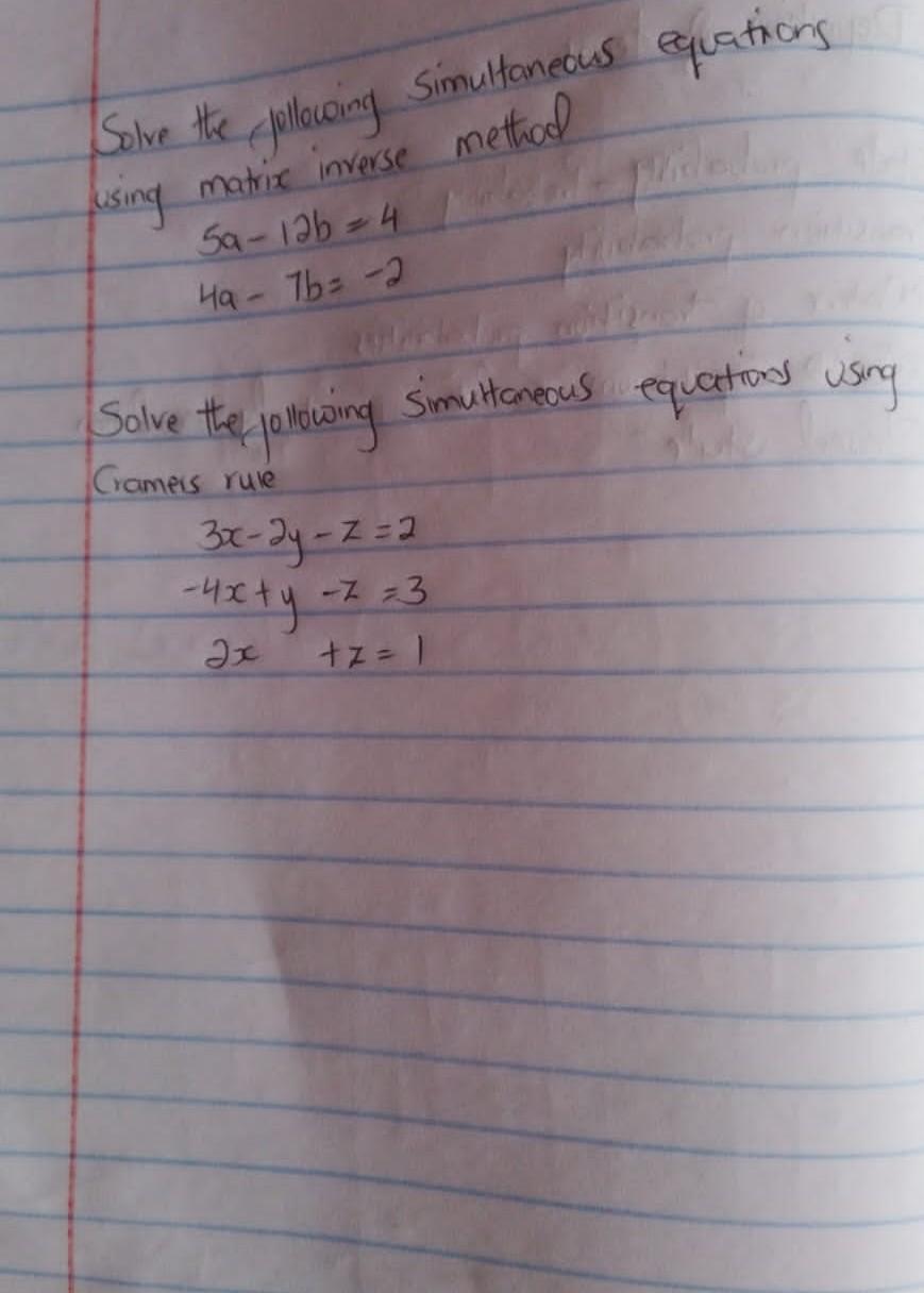 Solved Solve the following simultaneous equations using | Chegg.com