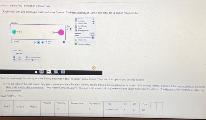 Solved octions: use the PhET similation Collision Lab 1. | Chegg.com