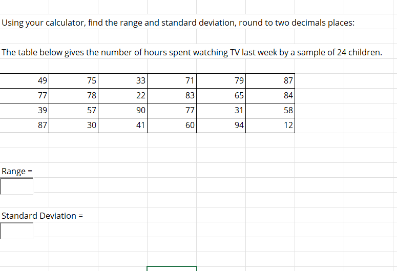 Solved Using your calculator, find the range and standard | Chegg.com