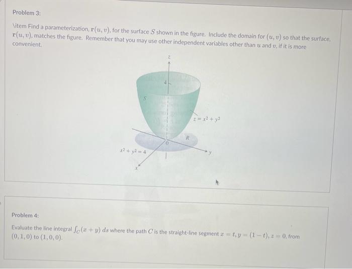 Vitem Find a parameterization, r(u,v), for the | Chegg.com