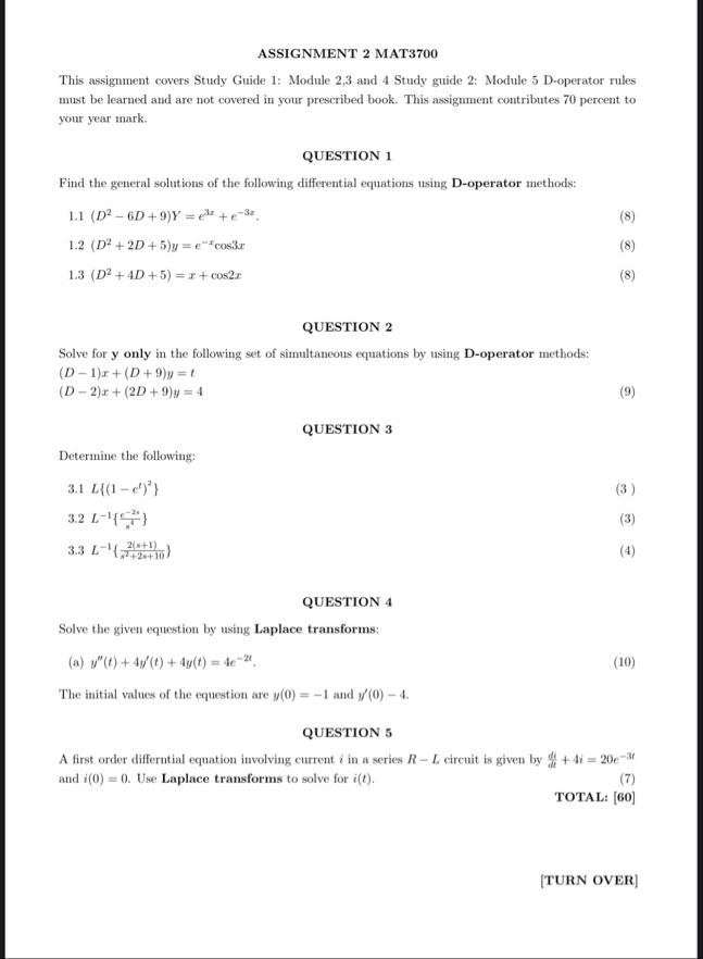 Solved ASSIGNMENT 2 ﻿MAT3700This assignment covers Study | Chegg.com