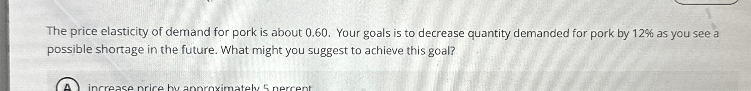 Solved The price elasticity of demand for pork is about | Chegg.com