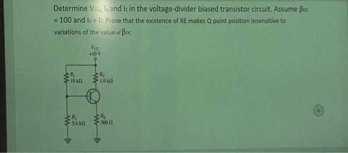 Solved Determine Velg and Icin the voltage-divider biased | Chegg.com