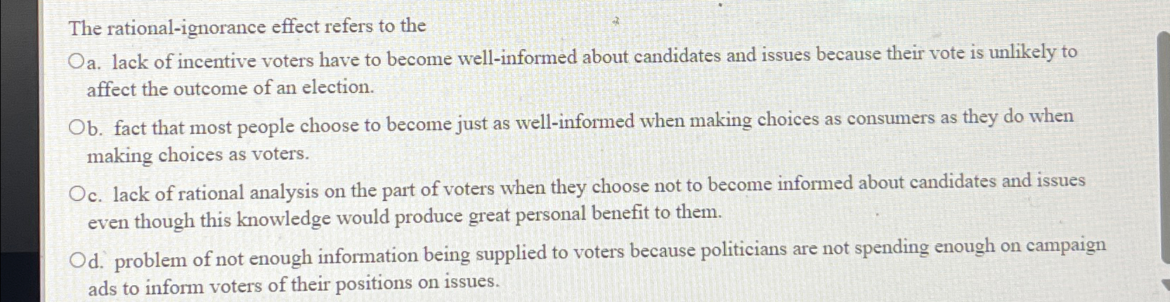 Solved The rational-ignorance effect refers to thea. ﻿lack | Chegg.com