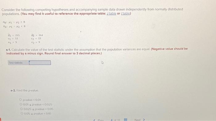 Solved Consider the following competing hypotheses and | Chegg.com