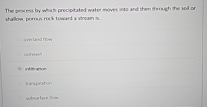 Solved The process by which precipitated water moves into | Chegg.com