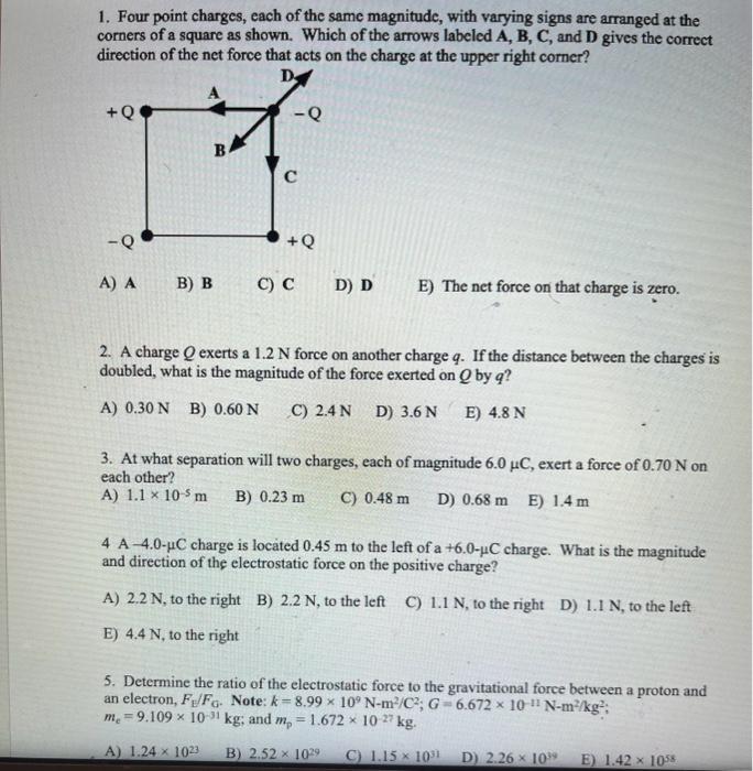 Solved 1. Four point charges, each of the same magnitude, | Chegg.com