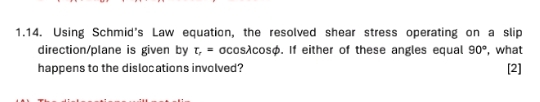 Solved 1.14. ﻿Using Schmid's Law equation, the resolved | Chegg.com