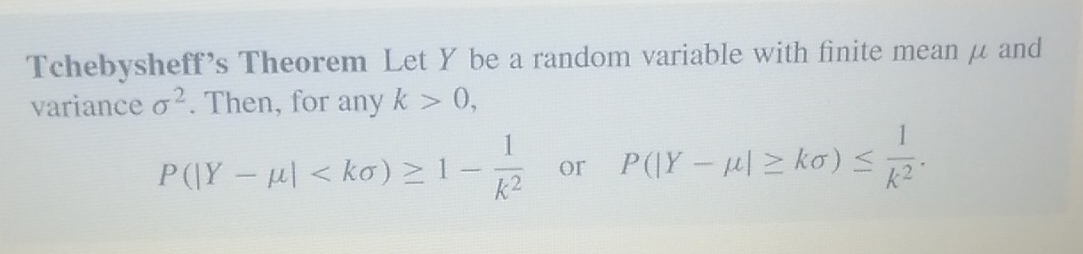 Solved Tchebysheff's Theorem Let Y ﻿be a random variable | Chegg.com
