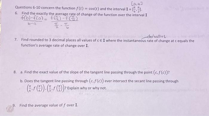 Solved Questions 6−10 concern the function f(t)=cos(t) and | Chegg.com