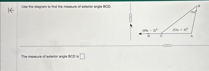 Solved Use the diagram to find the measure of exterior angle | Chegg.com