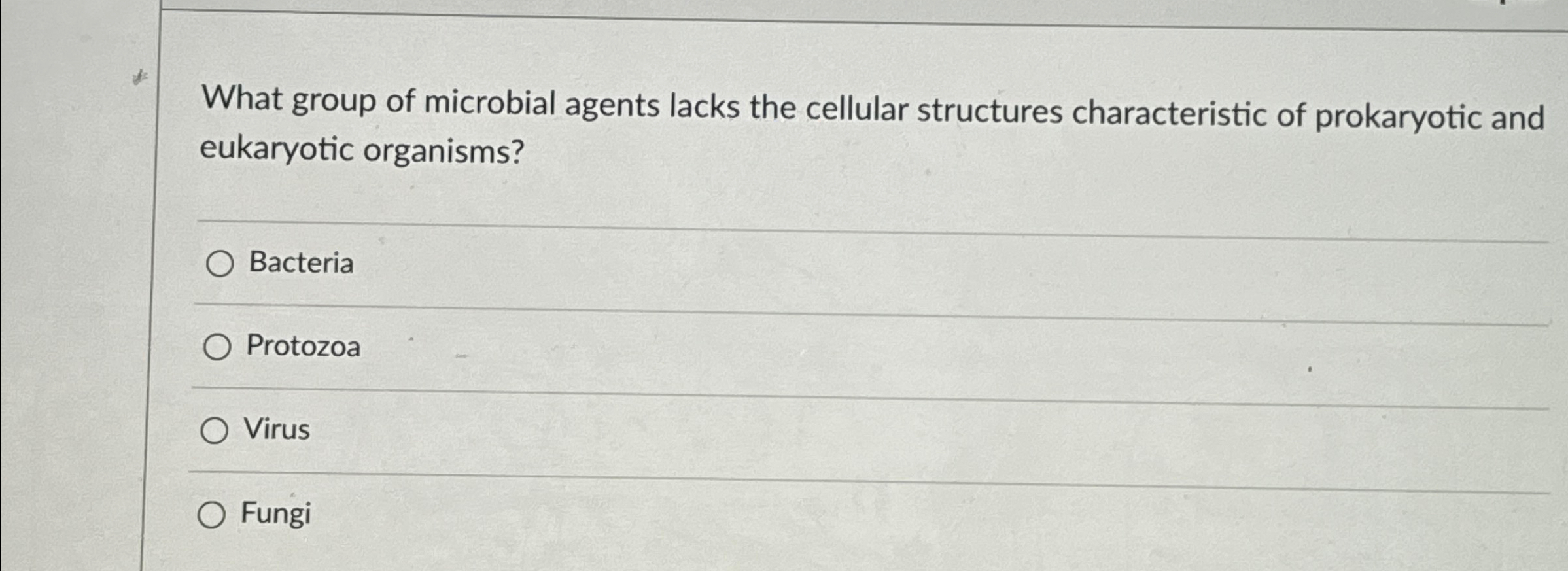 Solved What group of microbial agents lacks the cellular | Chegg.com