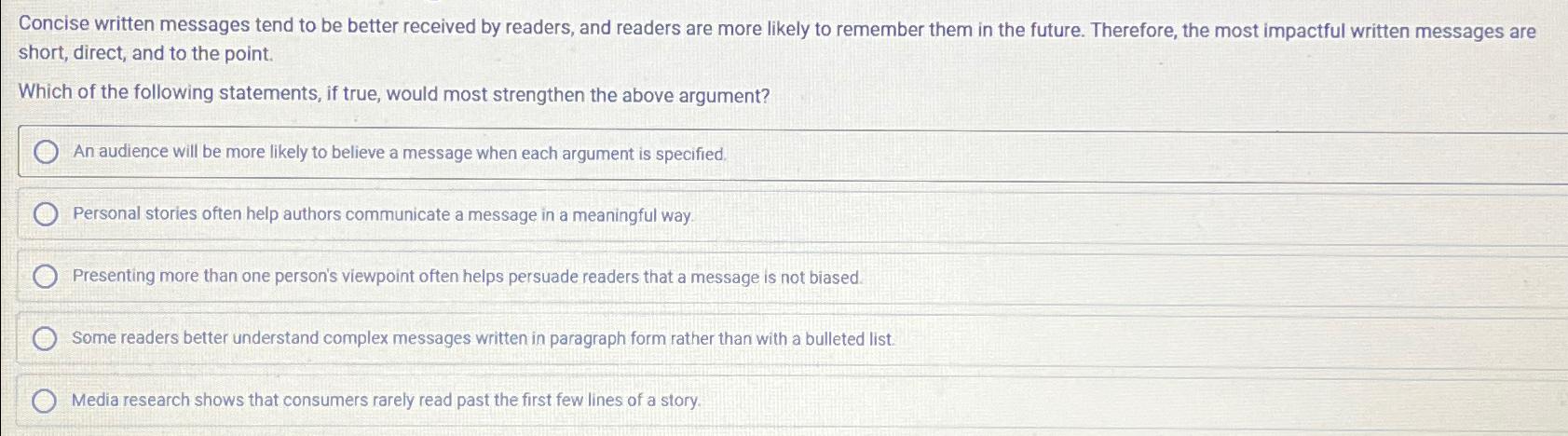 Solved Concise written messages tend to be better received | Chegg.com