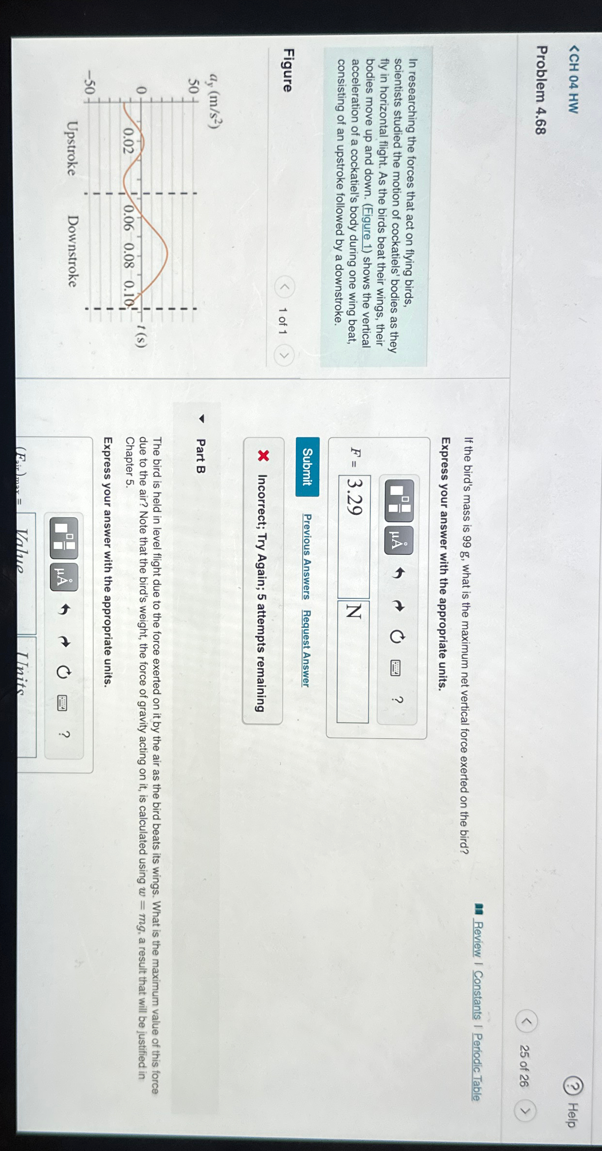 Solved 99gF=w=mg04HWHelpProblem 4.6825 of 26If ﻿the bird's | Chegg.com
