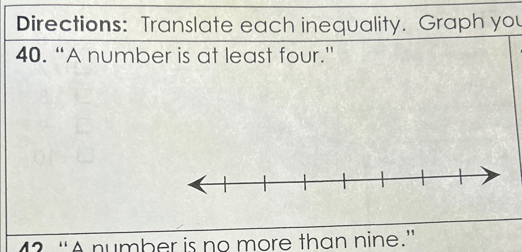 Solved Directions: Translate each inequality. Graph you 40. | Chegg.com