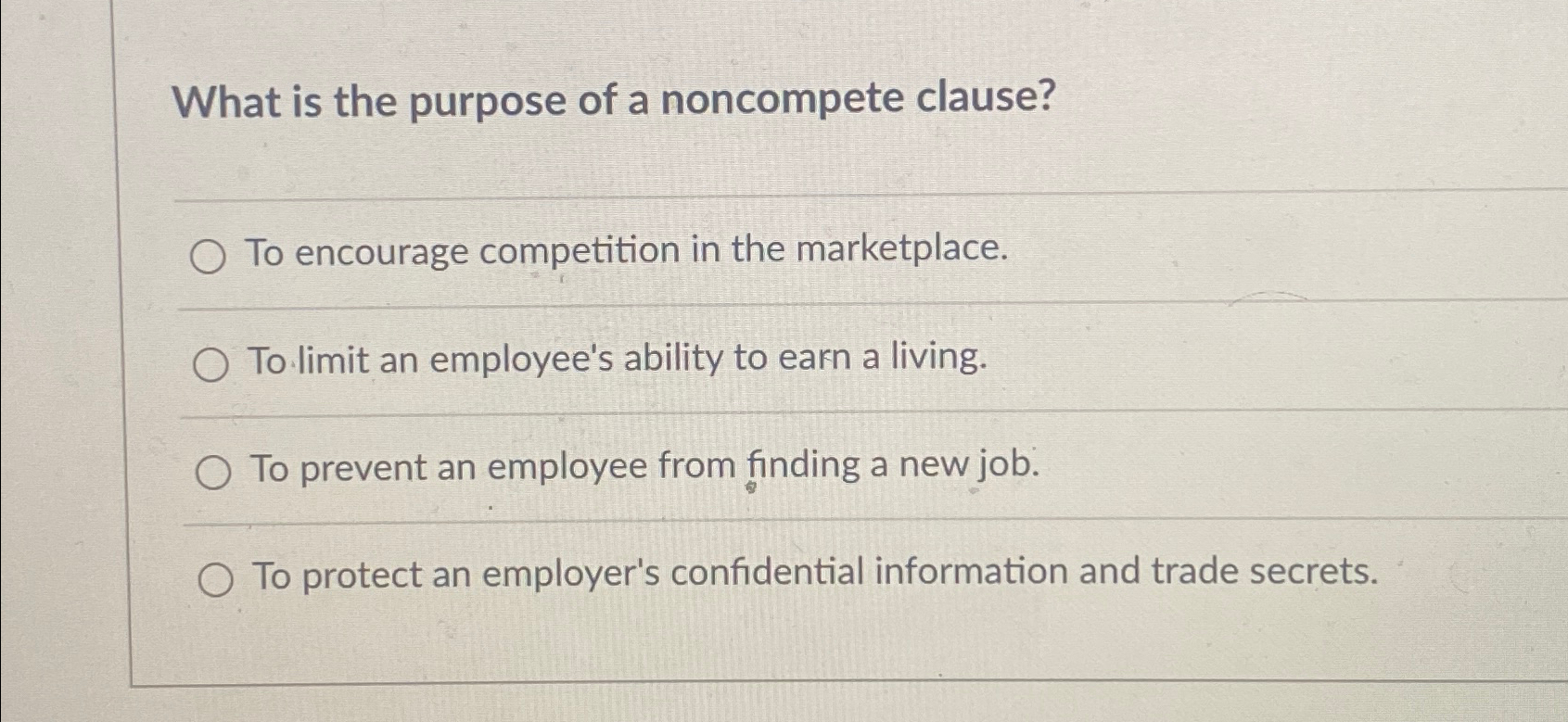 Solved What is the purpose of a noncompete clause?To | Chegg.com