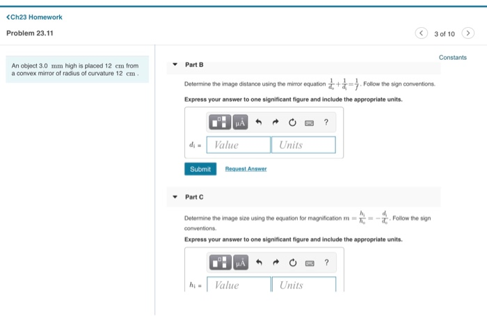 Solved Constants Part B An object 3.0 mm high is placed 12 | Chegg.com