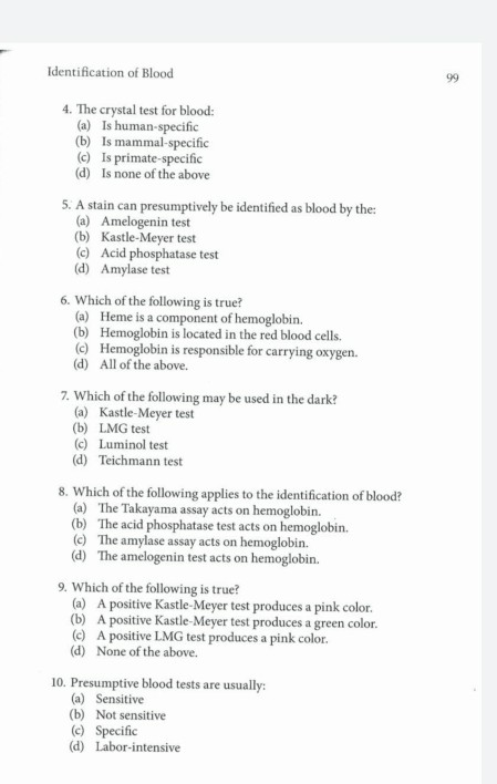 Solved Study Questions 1. The presumptive test for blood: | Chegg.com