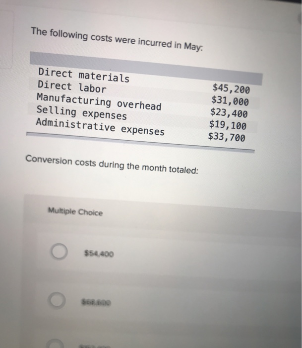 Solved The following costs were incurred in May: Direct | Chegg.com