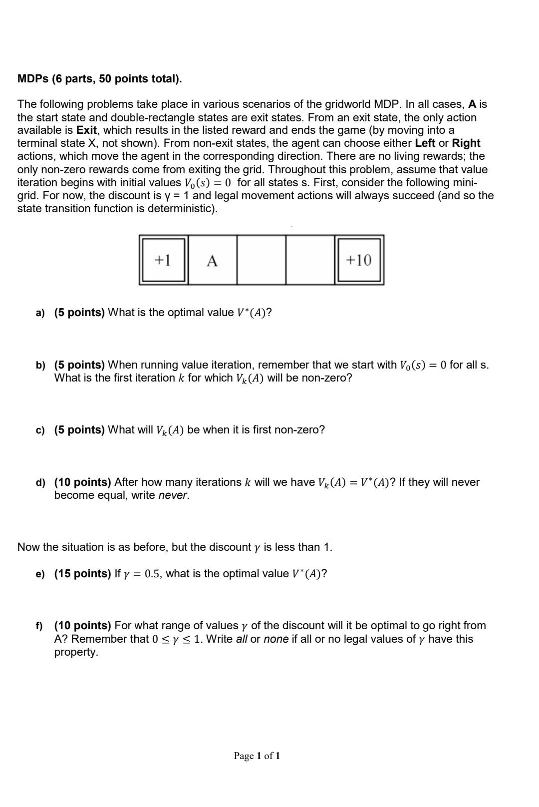 Solved MDPs (6 parts, 50 points total). The following | Chegg.com