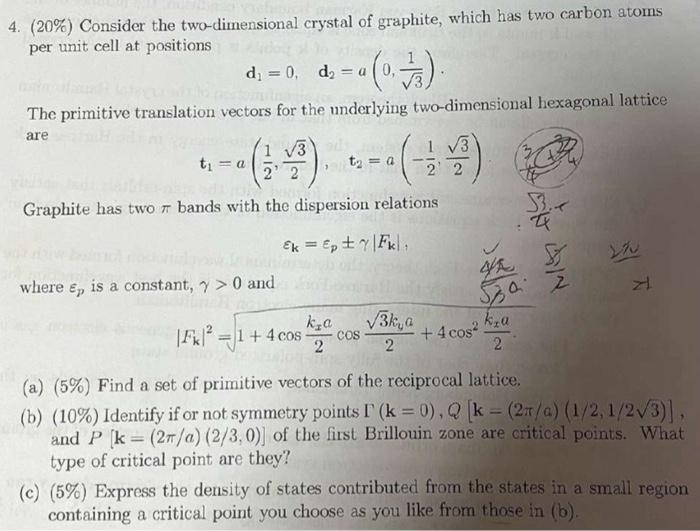 Solved 4. (20\%) Consider the two-dimensional crystal of | Chegg.com