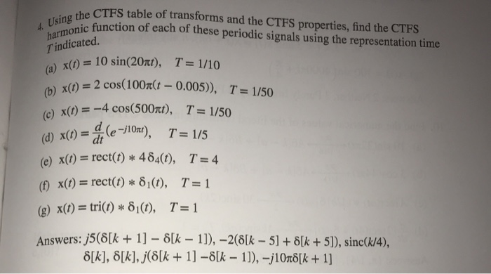 Solved the CTFS table of transforms and the CTFS properties, | Chegg.com
