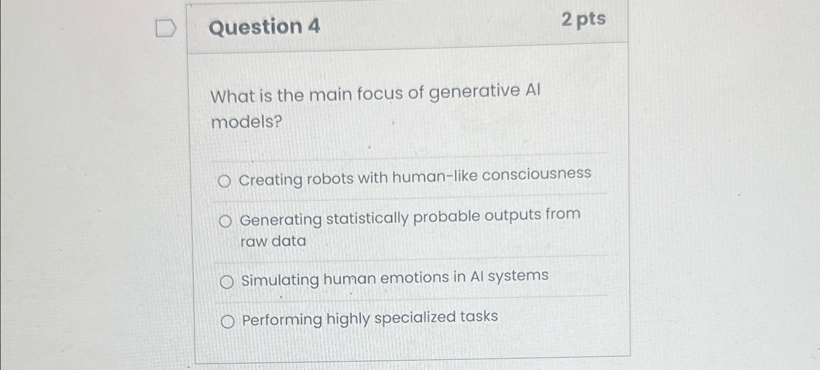 Solved Question 42 ﻿ptsWhat is the main focus of generative | Chegg.com