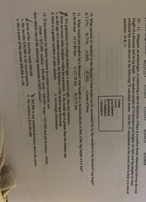 Solved 1 J. U 0.01 U 0.223 U 0.0125 d) 0.0123 e) 0.0834 10 - | Chegg.com