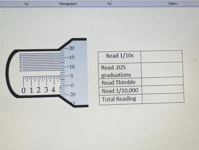 Micrometer Practice Sheet MACH 2600 Name: -15 -10 | Chegg.com