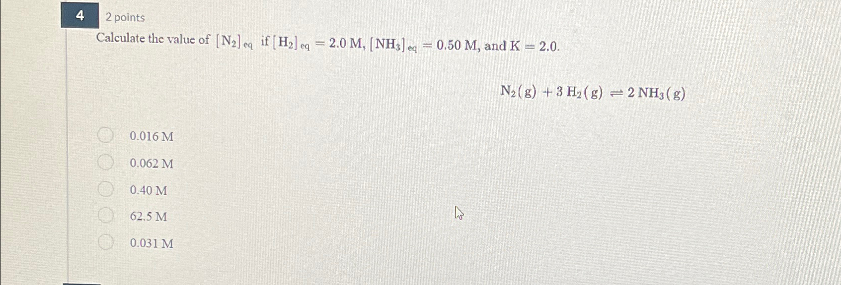 Solved 42 ﻿pointsCalculate the value of [N2]eq ﻿if | Chegg.com