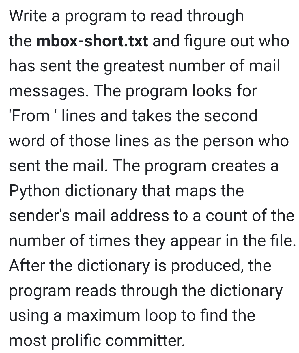 Solved Write a program to read through the mbox-short.txt | Chegg.com
