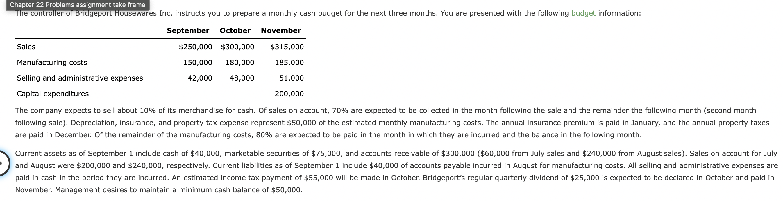 Solved Chapter 22 ﻿Problems assignment take frameThe | Chegg.com