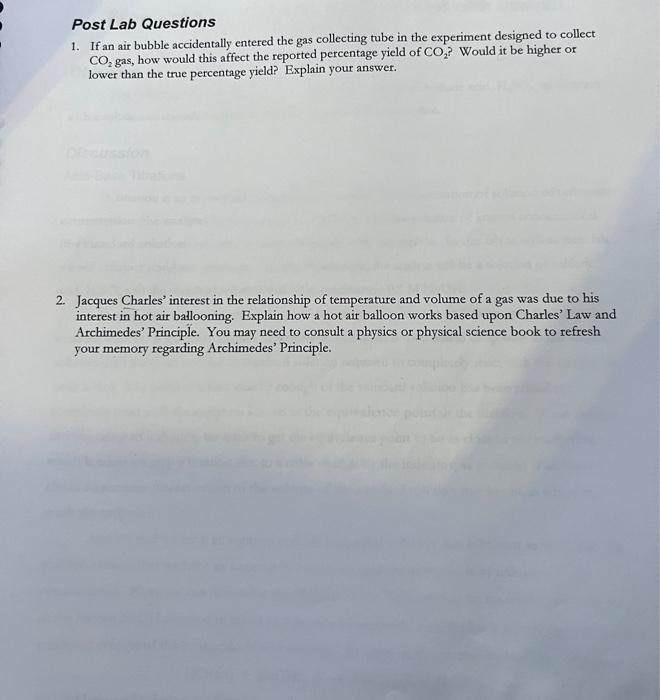 Solved Post Lab Questions 1. If an air bubble accidentally | Chegg.com