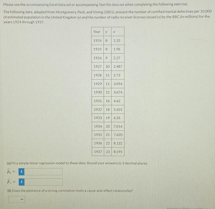 Solved Please use the accompanying Excel data set or | Chegg.com