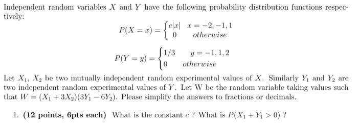 Solved Independent random variables X and Y have the | Chegg.com
