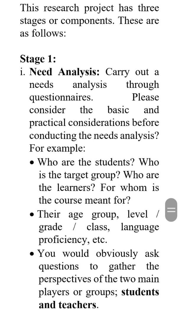 This research project has three stages or components. | Chegg.com