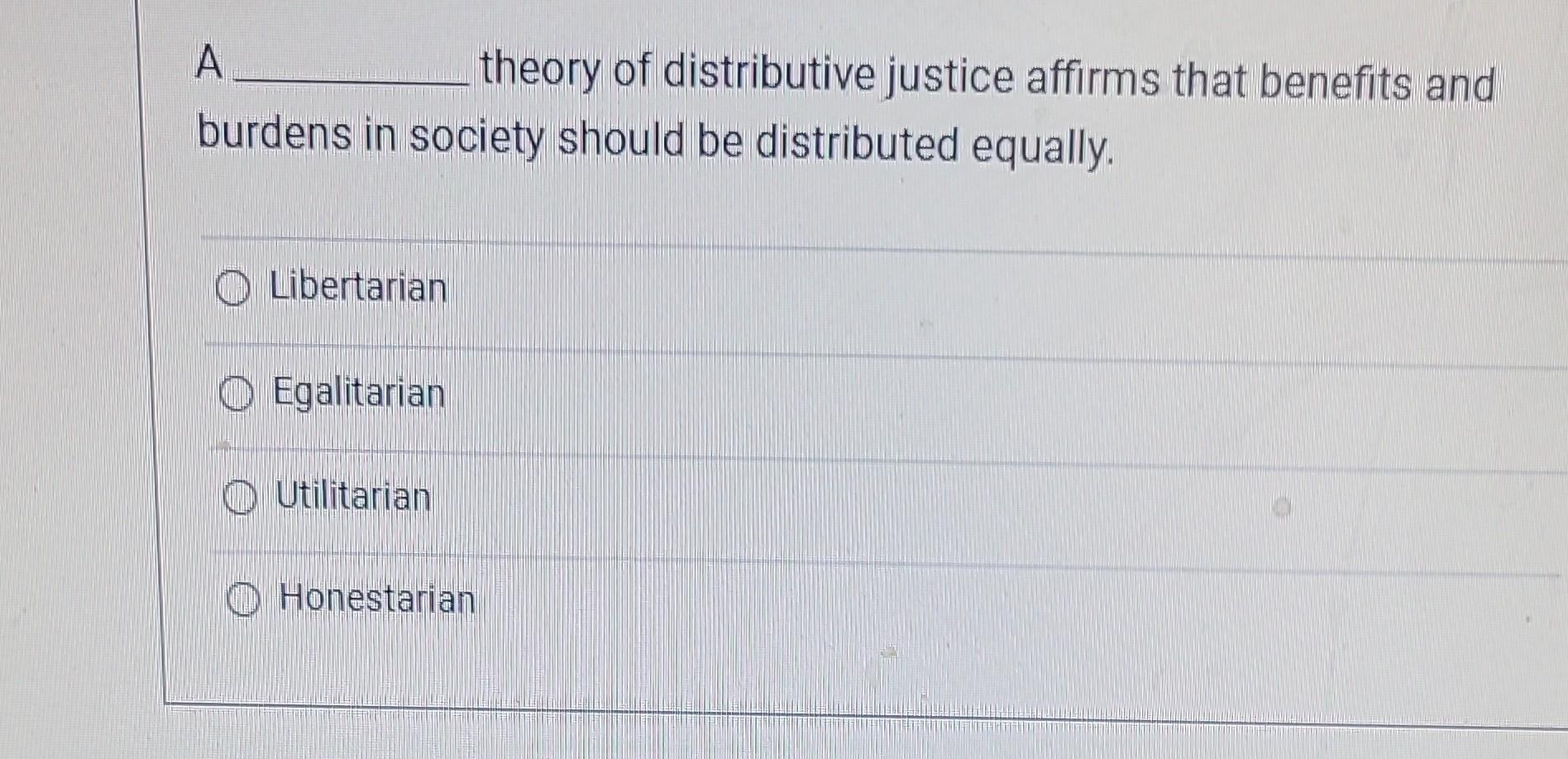 Solved A theory of distributive justice affirms that | Chegg.com