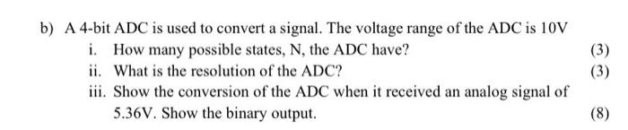 Solved b) A 4-bit ADC is used to convert a signal. The | Chegg.com