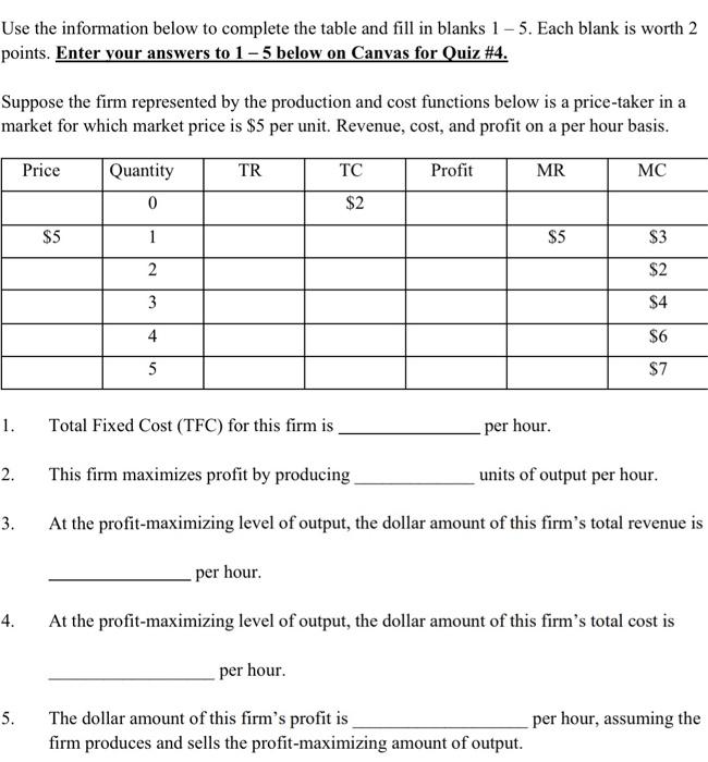 Solved Use the information below to complete the table and | Chegg.com