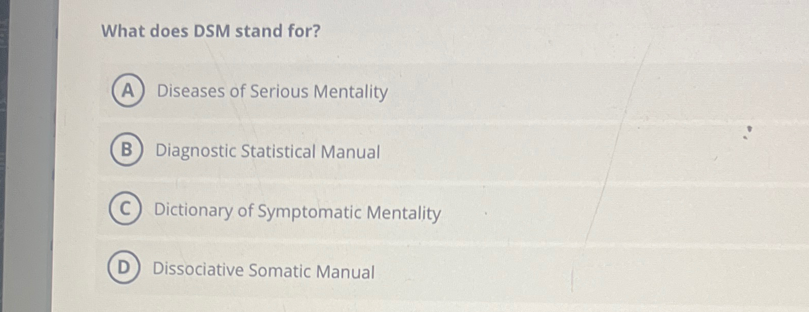 Solved What does DSM stand for?Diseases of Serious | Chegg.com