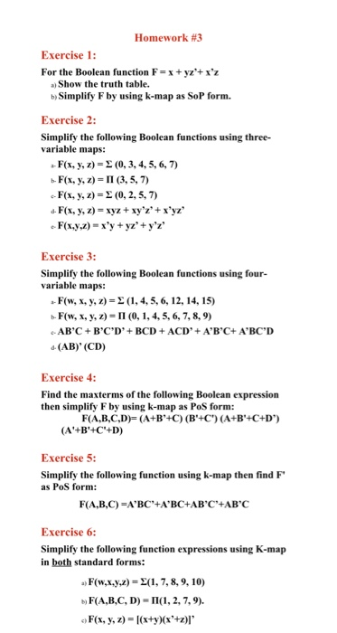Solved Homework 3 Exercise 1 For The Boolean Function F