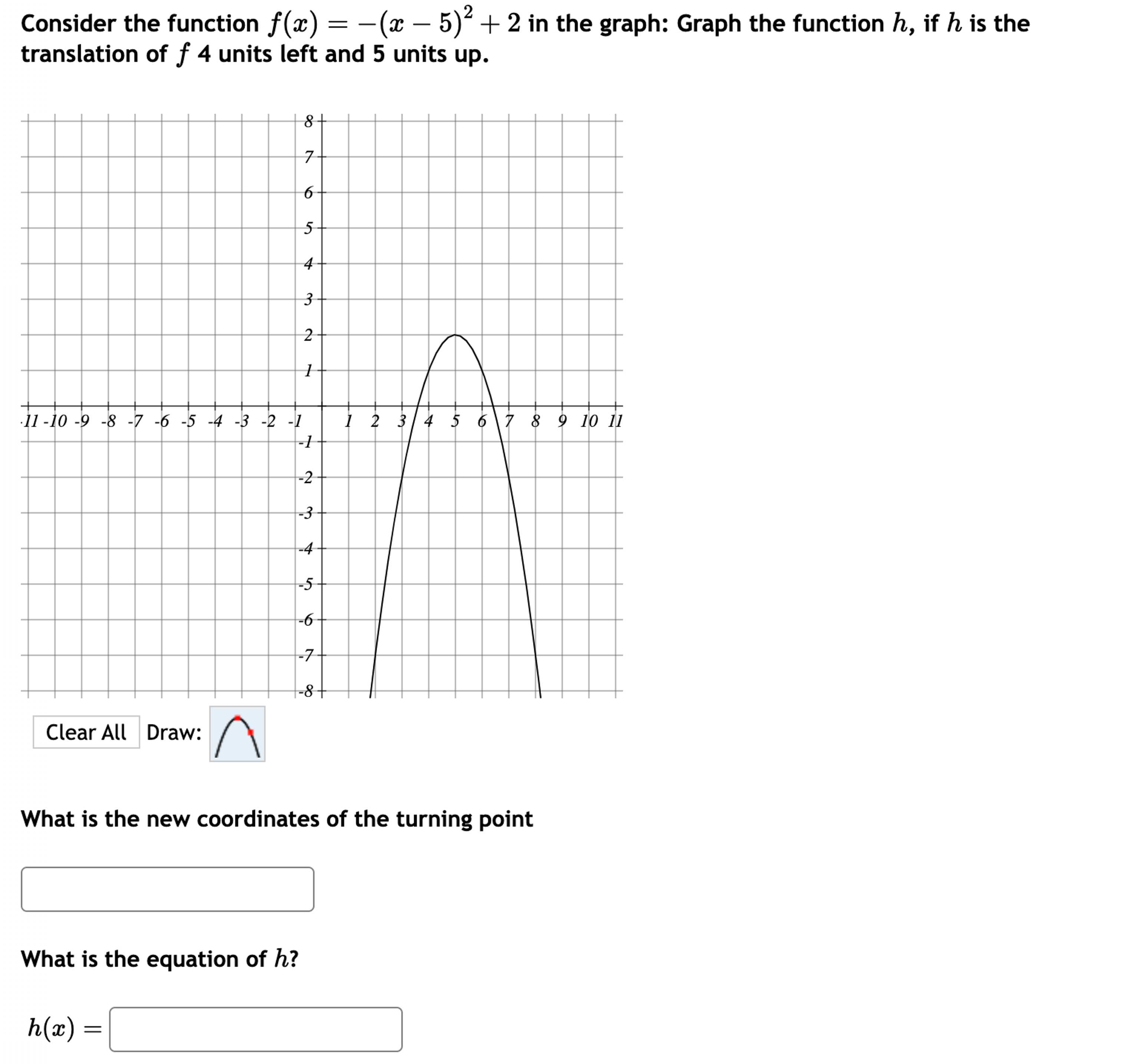 Solved Consider the function f(x)=-(x-5)2+2 ﻿in the graph: | Chegg.com