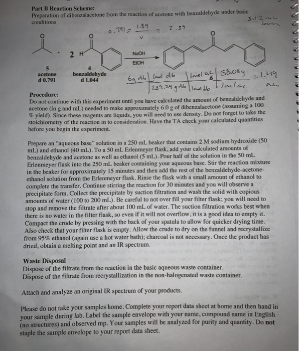 Solved The Aldol Condensation Precautions: Acetone, ethanol | Chegg.com