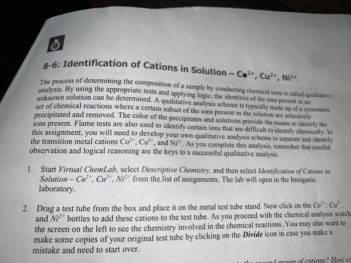 Solved 8-6: Identification of Cations in Solution - Co2+, | Chegg.com