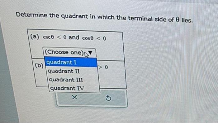 Solved 3;Determine the quadrant in which the terminal side | Chegg.com