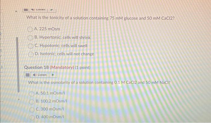 Solved What is the tonicity of a solution containing 75mM | Chegg.com