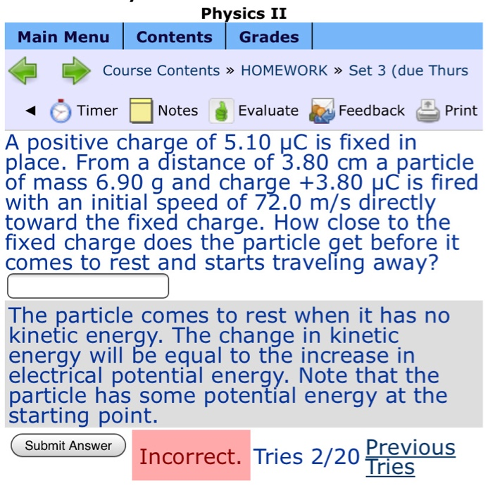 Solved Main Menu Physics II Contents Grades Course Contents | Chegg.com