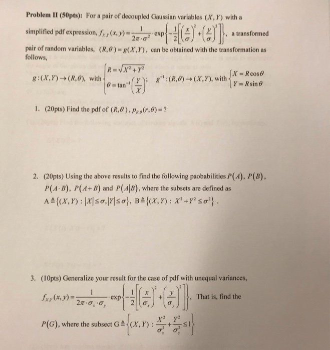 Solved Problem II (50pts): For a pair of decoupled Gaussian | Chegg.com