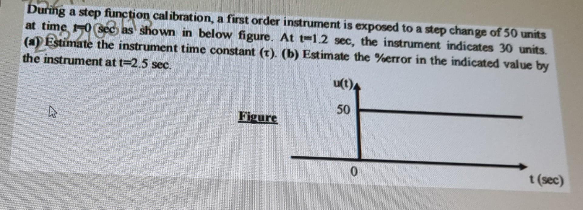 Solved During a step function calibration, a first order | Chegg.com